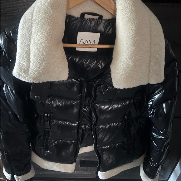 SAM. | Jackets & Coats | Sam Black Puffer Jacket With Shearling Collar ...